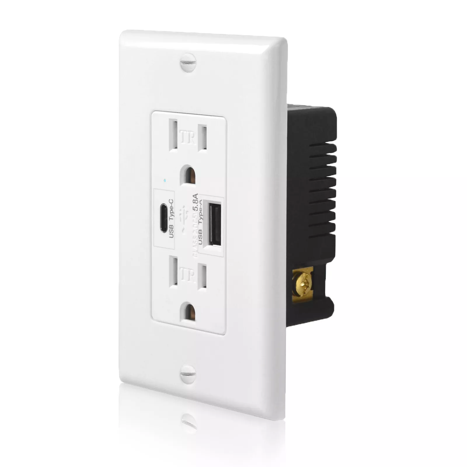 5.8A Type-C/A USB Wall Outlet Charger 15A 125Volt TR Receptacle with ...