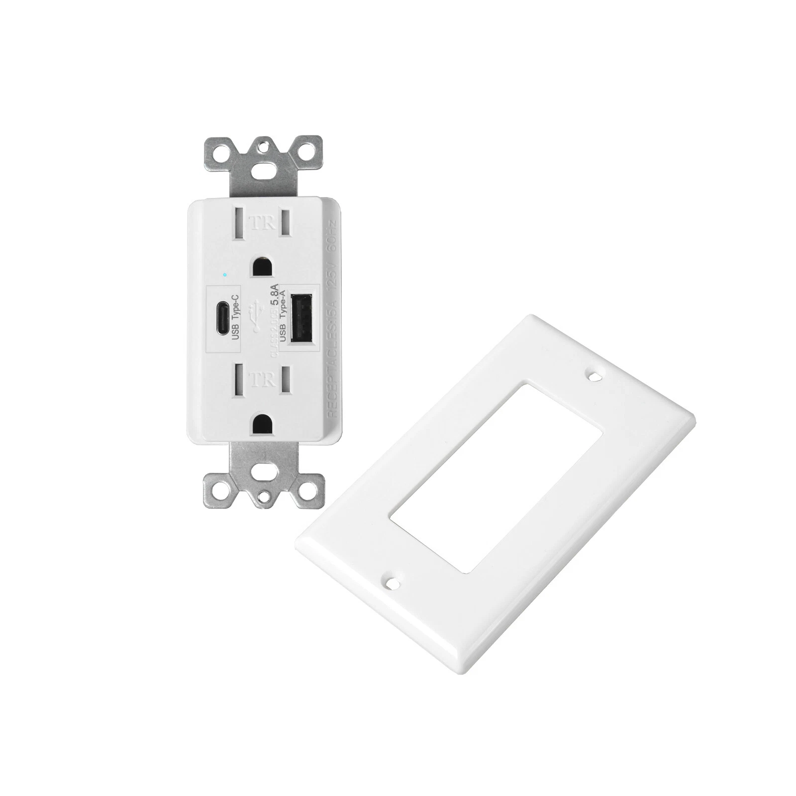 5.8A Type-C USB Charger 15A Wall AC Power Socket Outlet Duplex ...