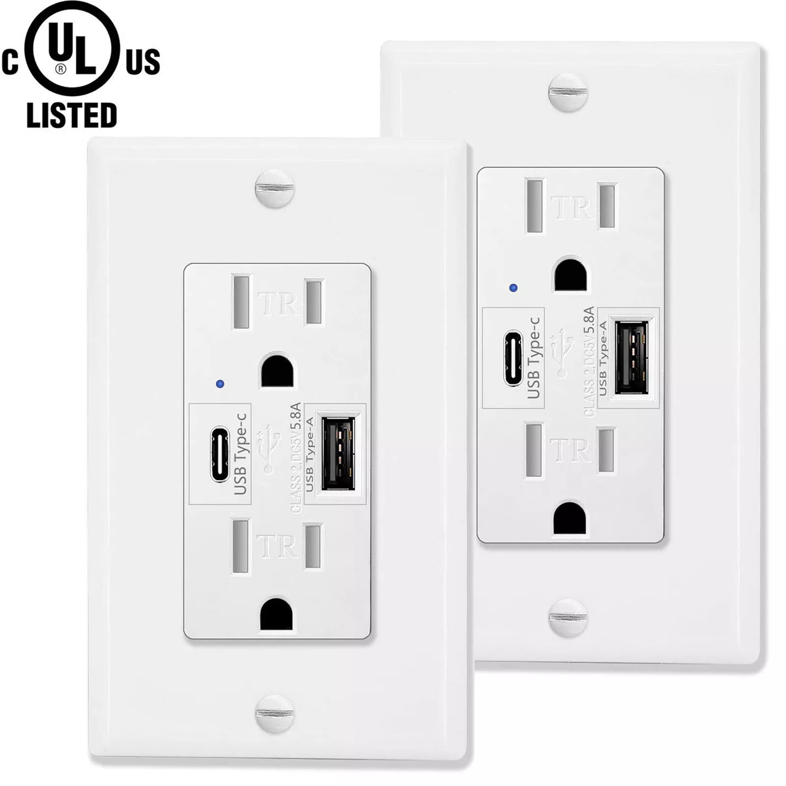 5.8A USB C Outlet Wall Charger Duplex Tamper Resistant Electric ...