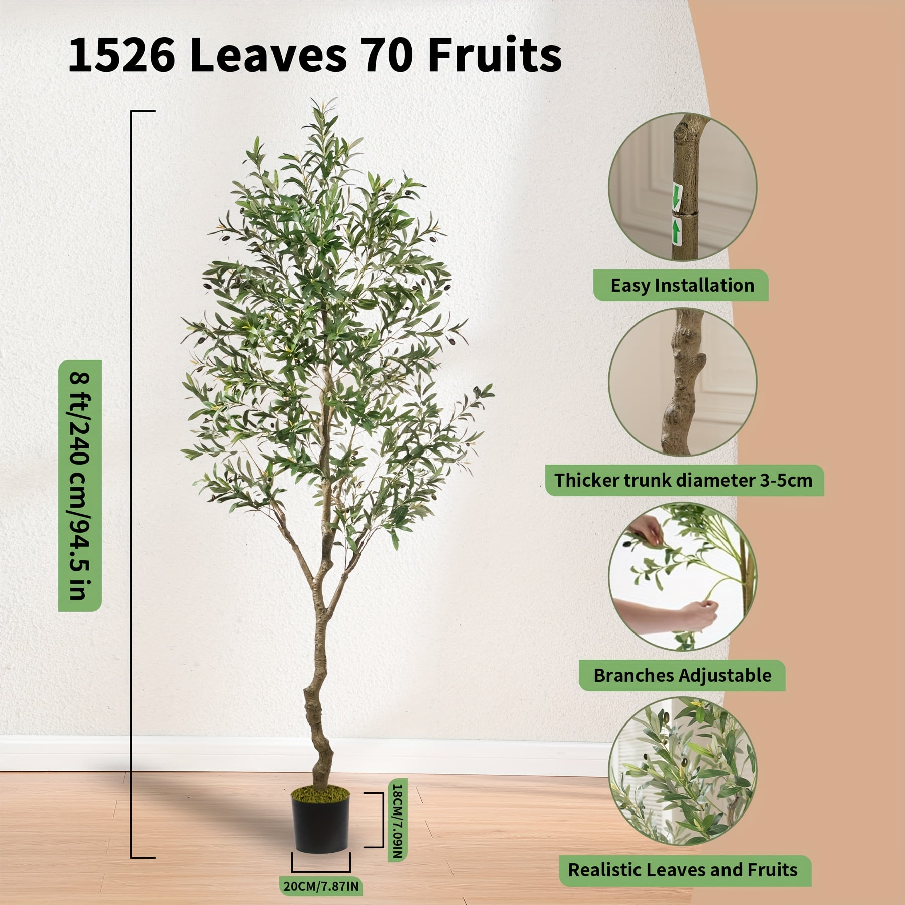 5-8FT Indoor Artificial Olive Tree, Realistic Trunk Branches & Fruits ...