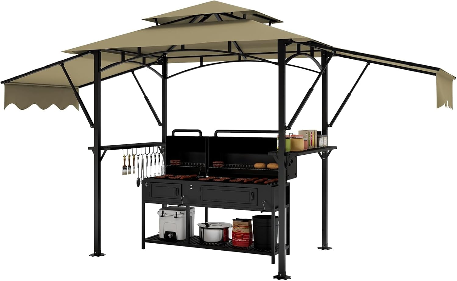 5 * 8FT Outdoor BBQ Grill Patio Canopy with Extra Shadow&Dual Side ...