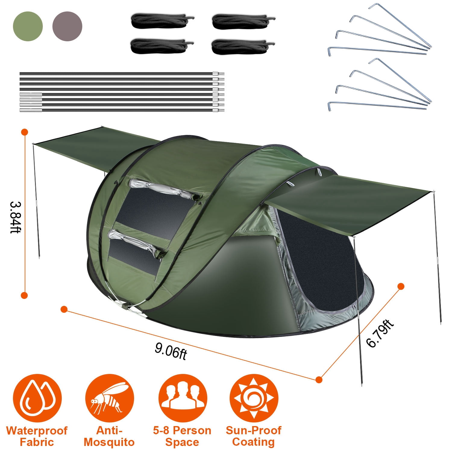 5-8Person Pop Up Automatic Setup Tent Waterproof Instant Setup Tent w ...