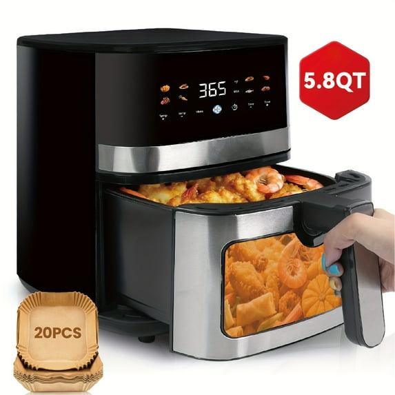 5.8QT Digital Air Fryer by PETGLE - 1400W, 2 Cooking Compartments ...
