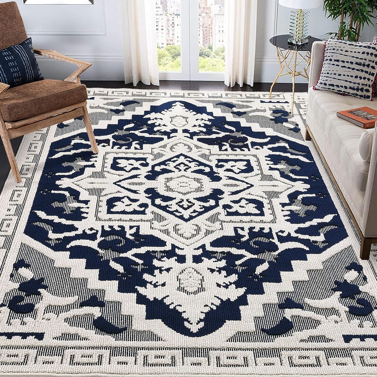 5*8ft Area Rug, Vintage Textured Accent Rug, Non Slip Low Pile Washable ...