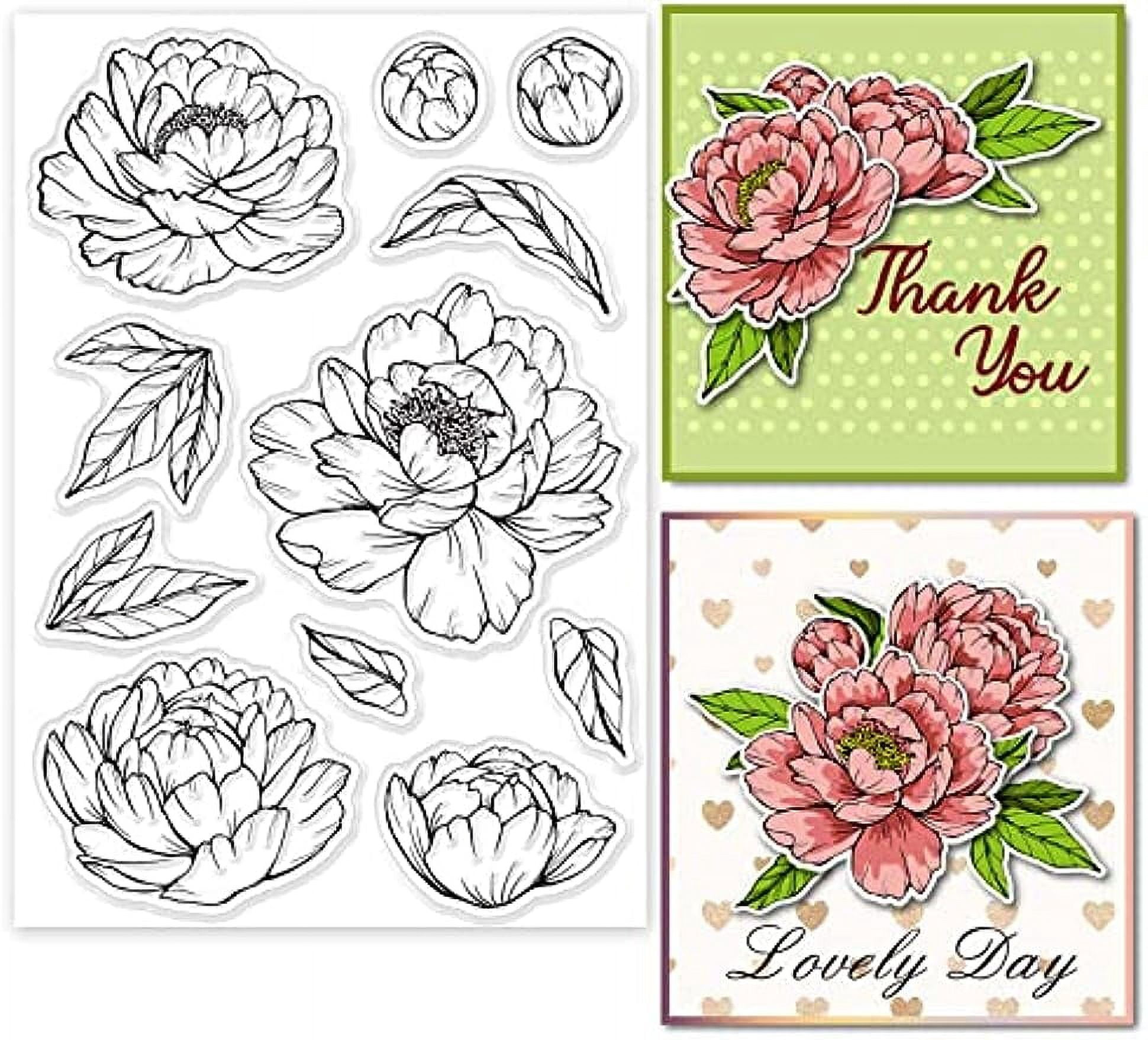 5.8x8.3in Peony Clear Stamps Flowers Silicone Stamps Leaves Rubber ...
