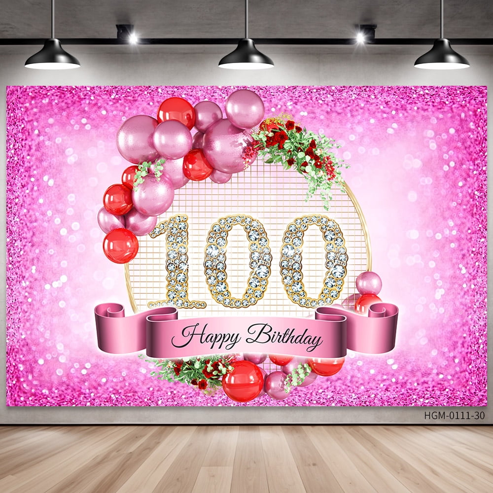 5.9*3.6ft Happy 100 Birthday Party Background Banner Pink flower Girls ...