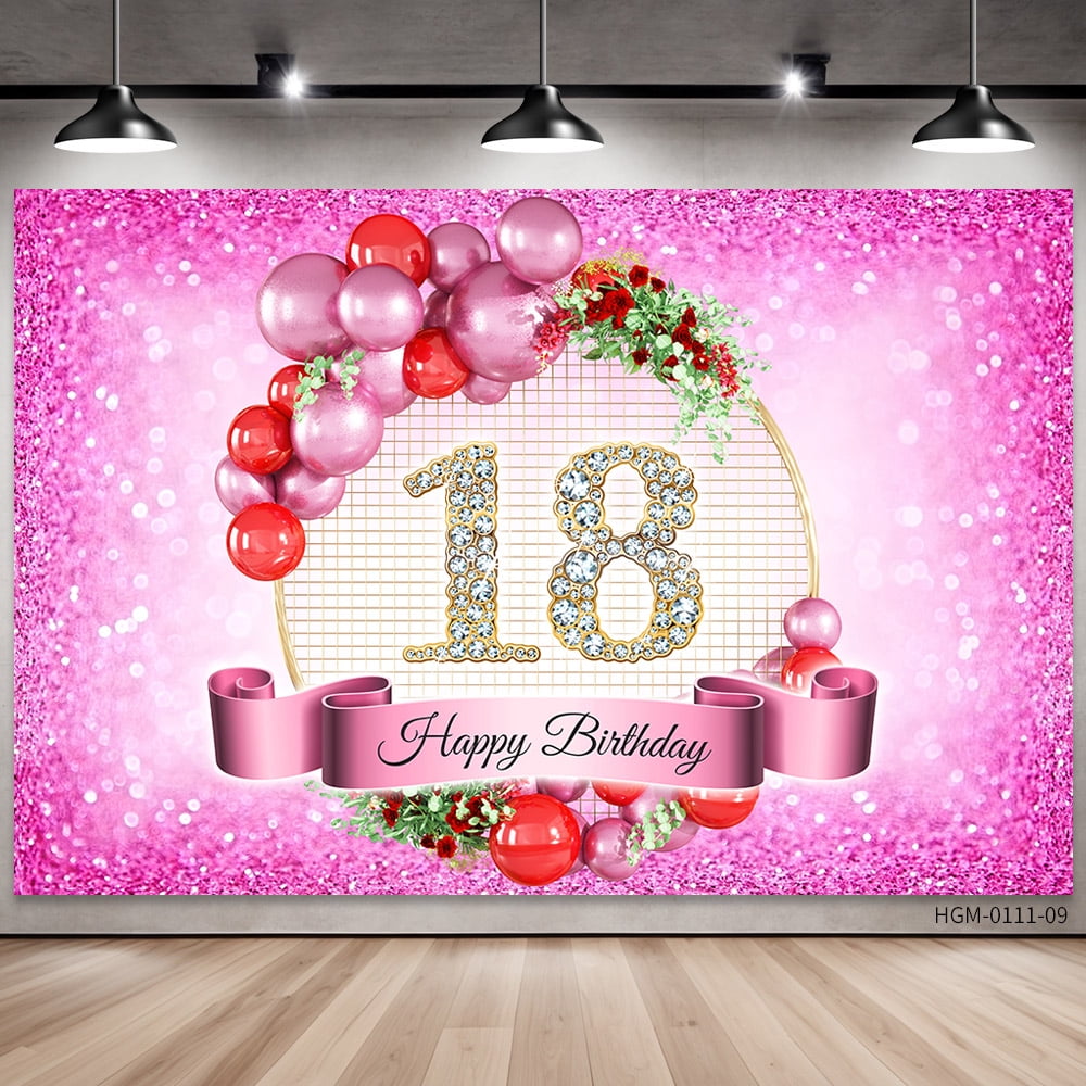 5.9*3.6ft Happy 18 Birthday Party Background Banner Pink flower Girls ...
