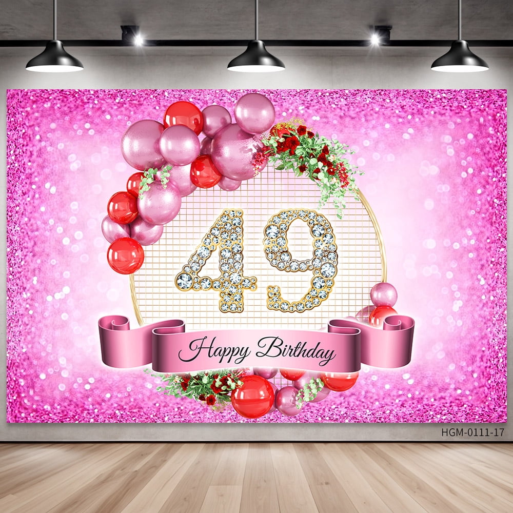 5.9*3.6ft Happy 49 Birthday Party Background Banner Pink flower Girls ...