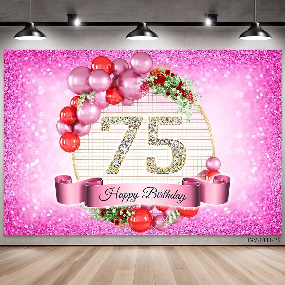 5.9*3.6ft Happy 75 Birthday Party Background Banner Pink flower Girls ...