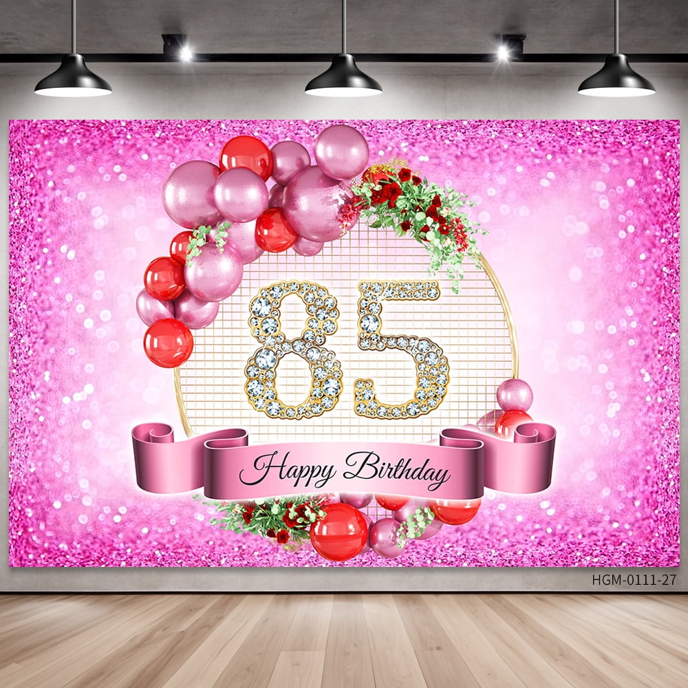 5.9*3.6ft Happy 85 Birthday Party Background Banner Pink flower Girls ...