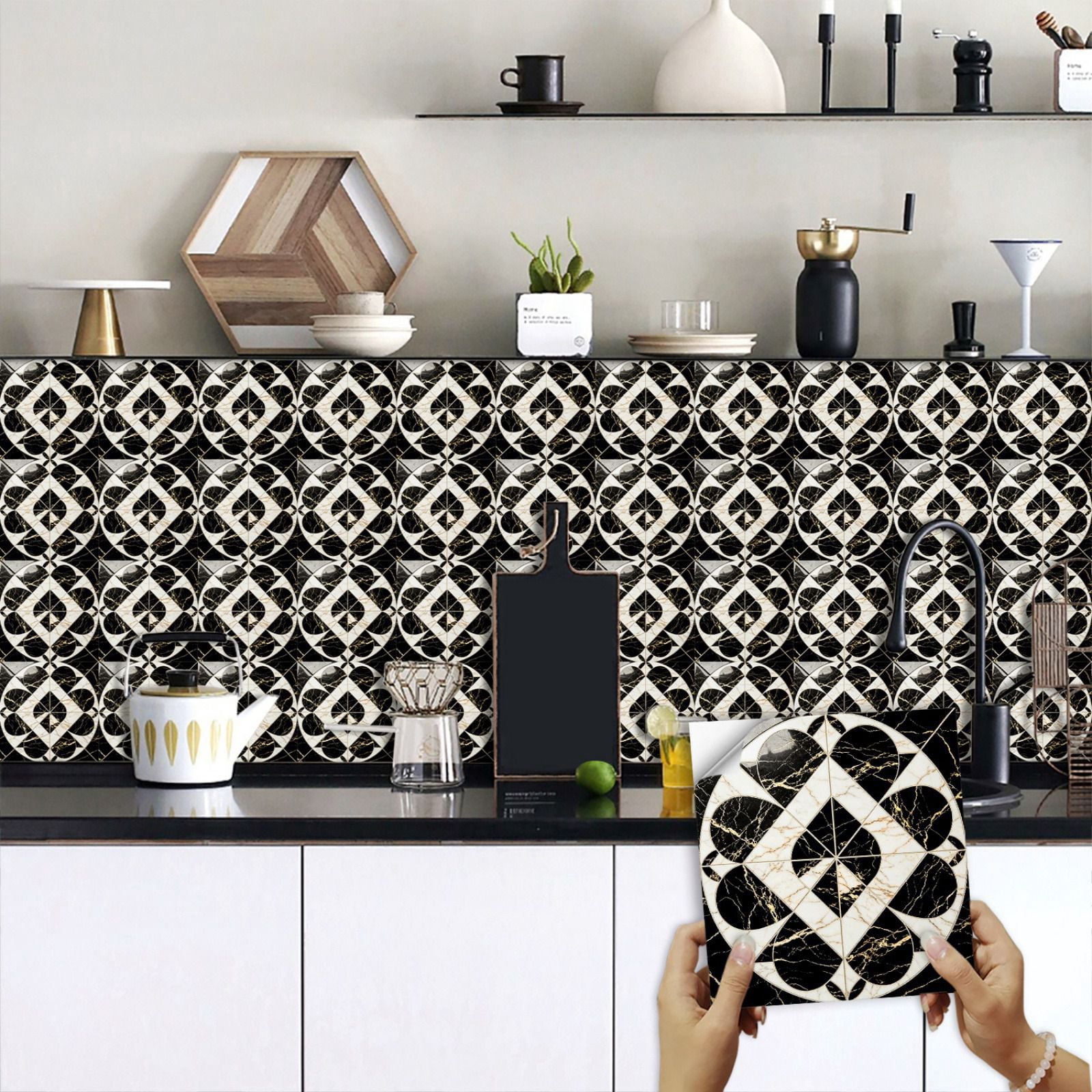 5.9*5.9 Inch Vintage Geometric Splicing Peel and Stick Wall Decals ...