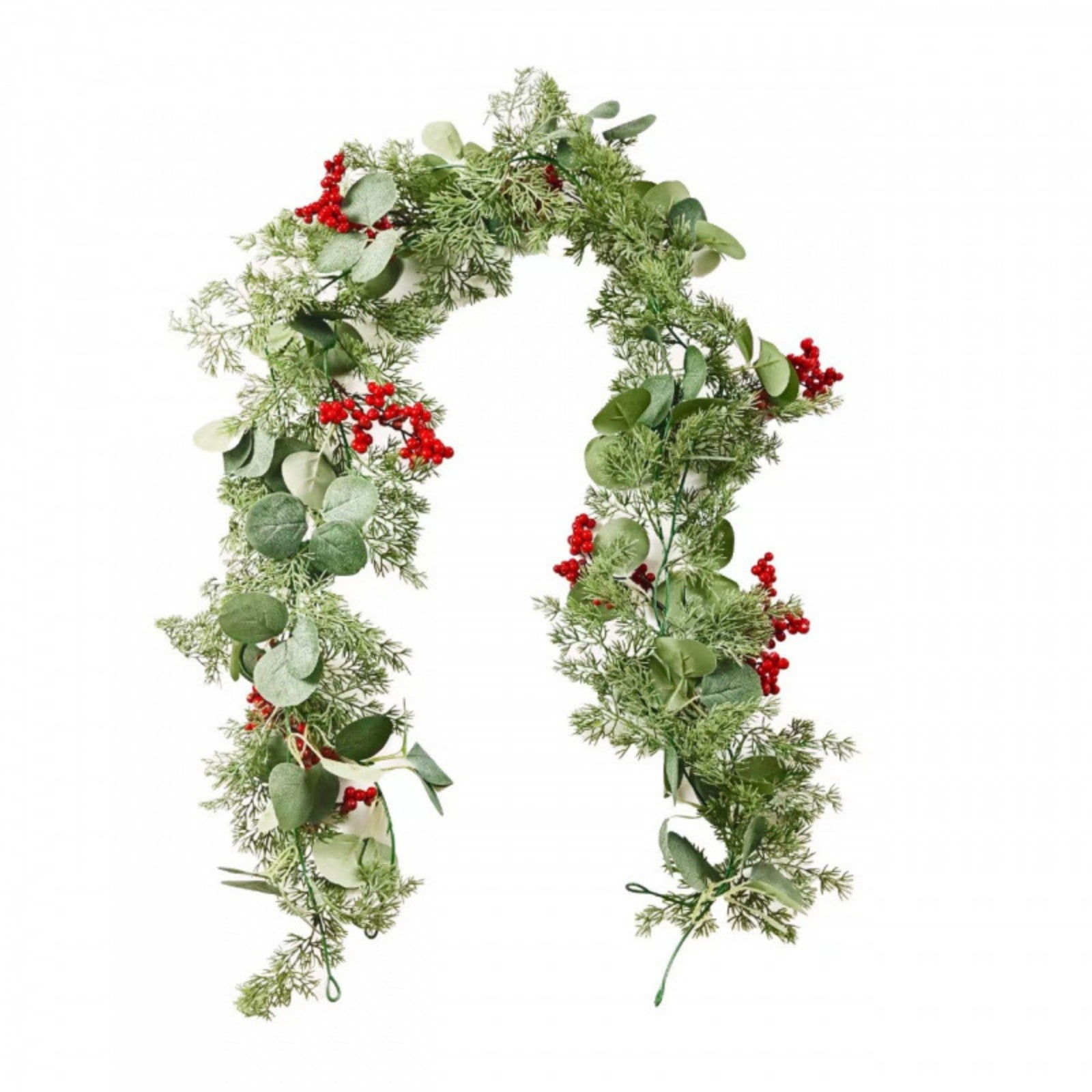 5.9 Ft Artificial Christmas Vine, Green Leaves Garland with Red Berries ...