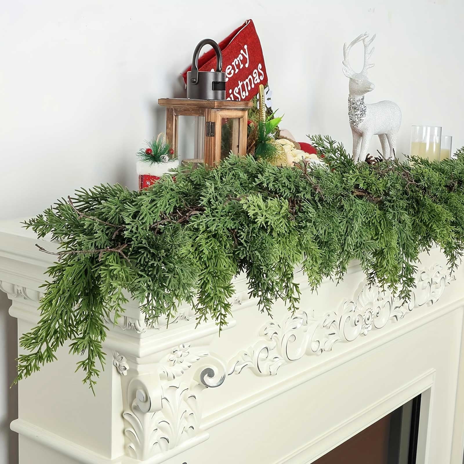 5.9 Ft Artificial Norfolk Pine Garlands, Realistic Pine Garland, Green Artificial Greenery ...