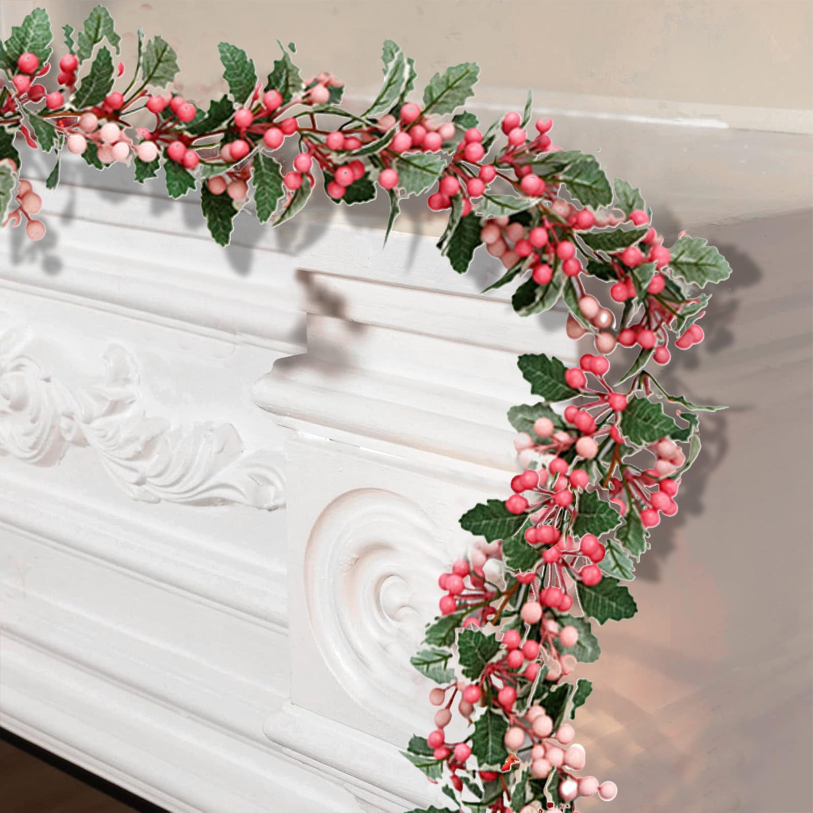5.9 Ft Christmas Pink Berry Garland, Artificial Pink Berry Christmas ...