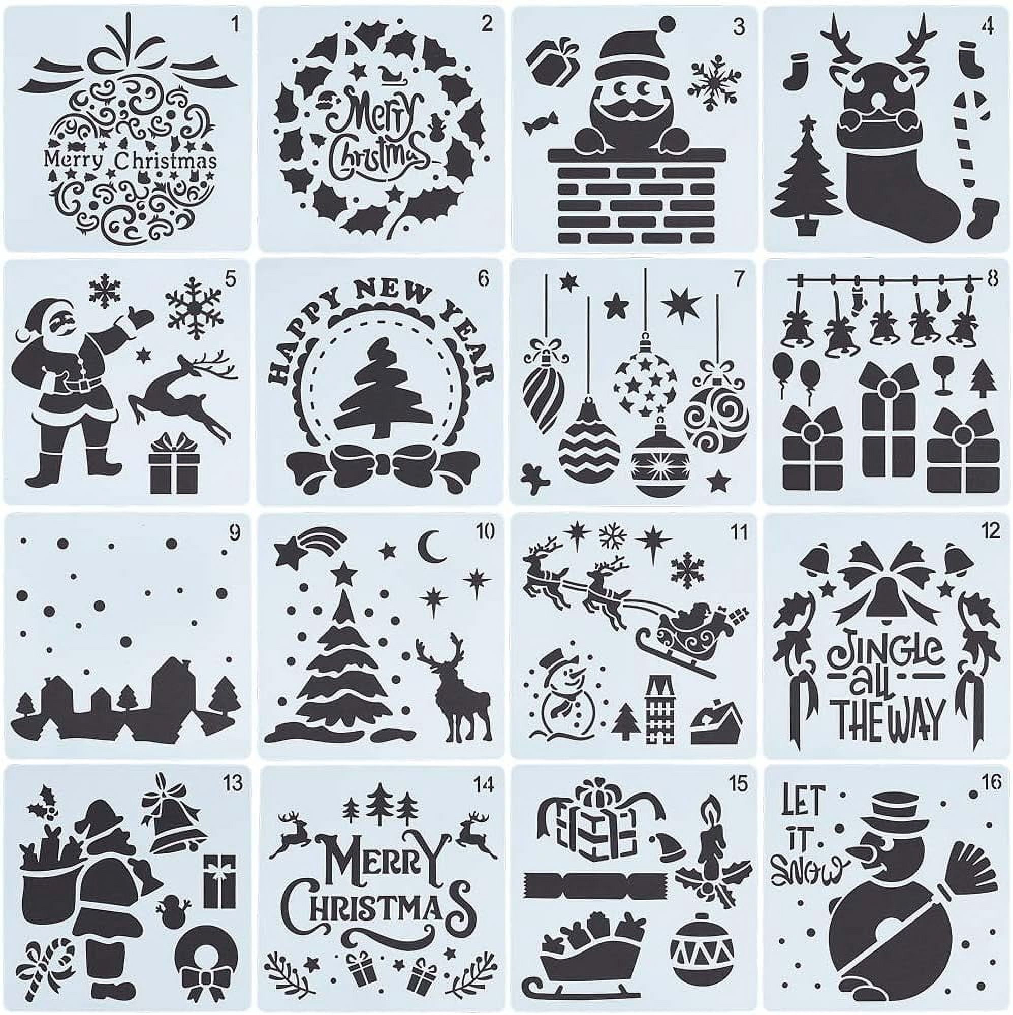 5.9 Inch 16 Styles Santa Claus Stencils Reusable Painting Christmas ...