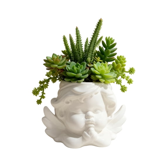 5.9 Inch Angel Head Resin Planter,Artistic Face Shaped Flower Pot,Multi ...