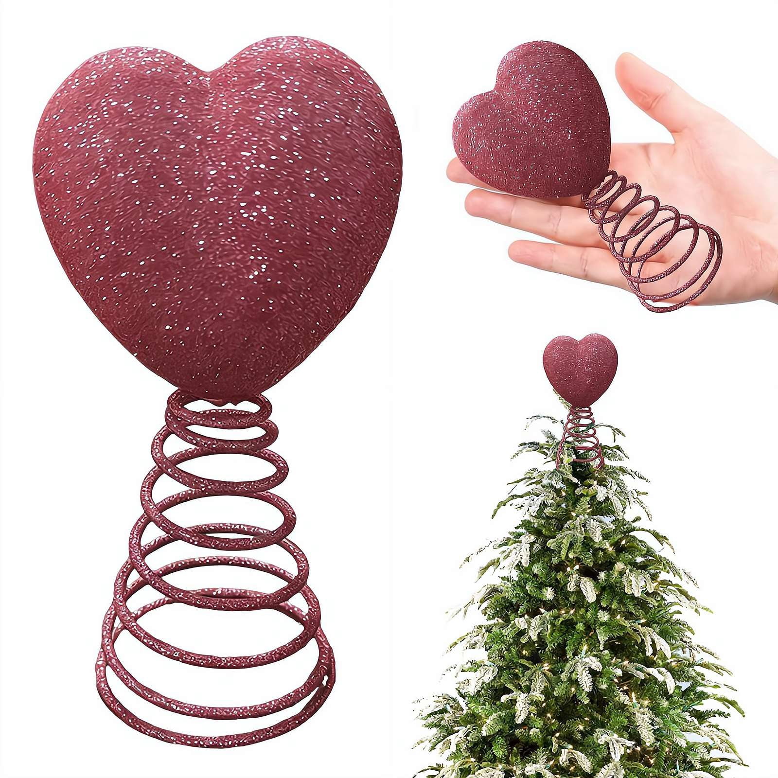 5.9 Inch Glitter Heart Tree Topper for Valentine's Day, Mini PVC Love ...