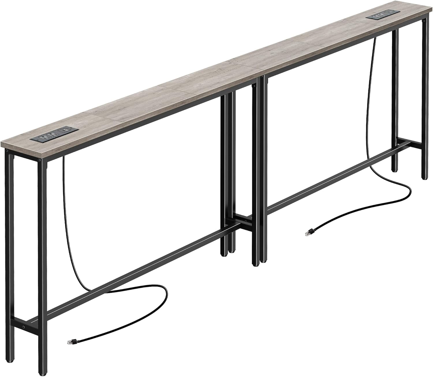 5.9 Inch Narrow Console Table with Outlet, Sofa Table Set of 2, Total ...