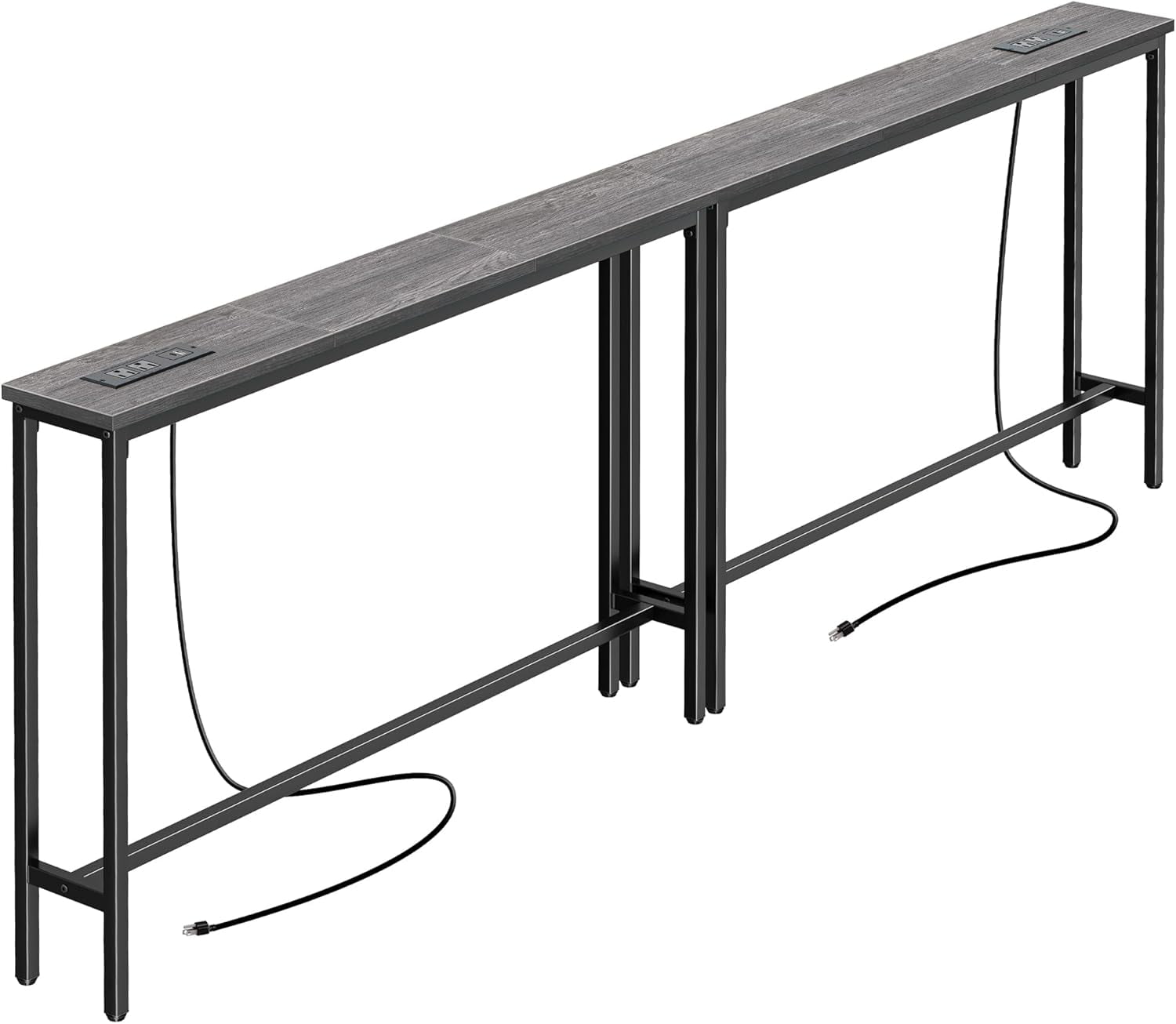 5.9 Inch Narrow Console Table with Outlet, Sofa Table Set of 2, Total ...