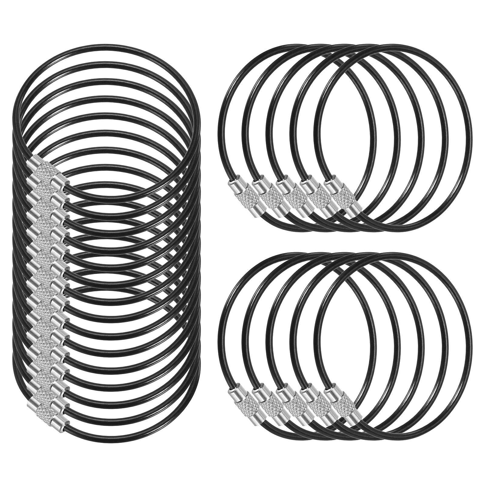 5.9 Inch Stainless Steel Wire Keychain Cable Key Ring Loop, Black, 100 ...