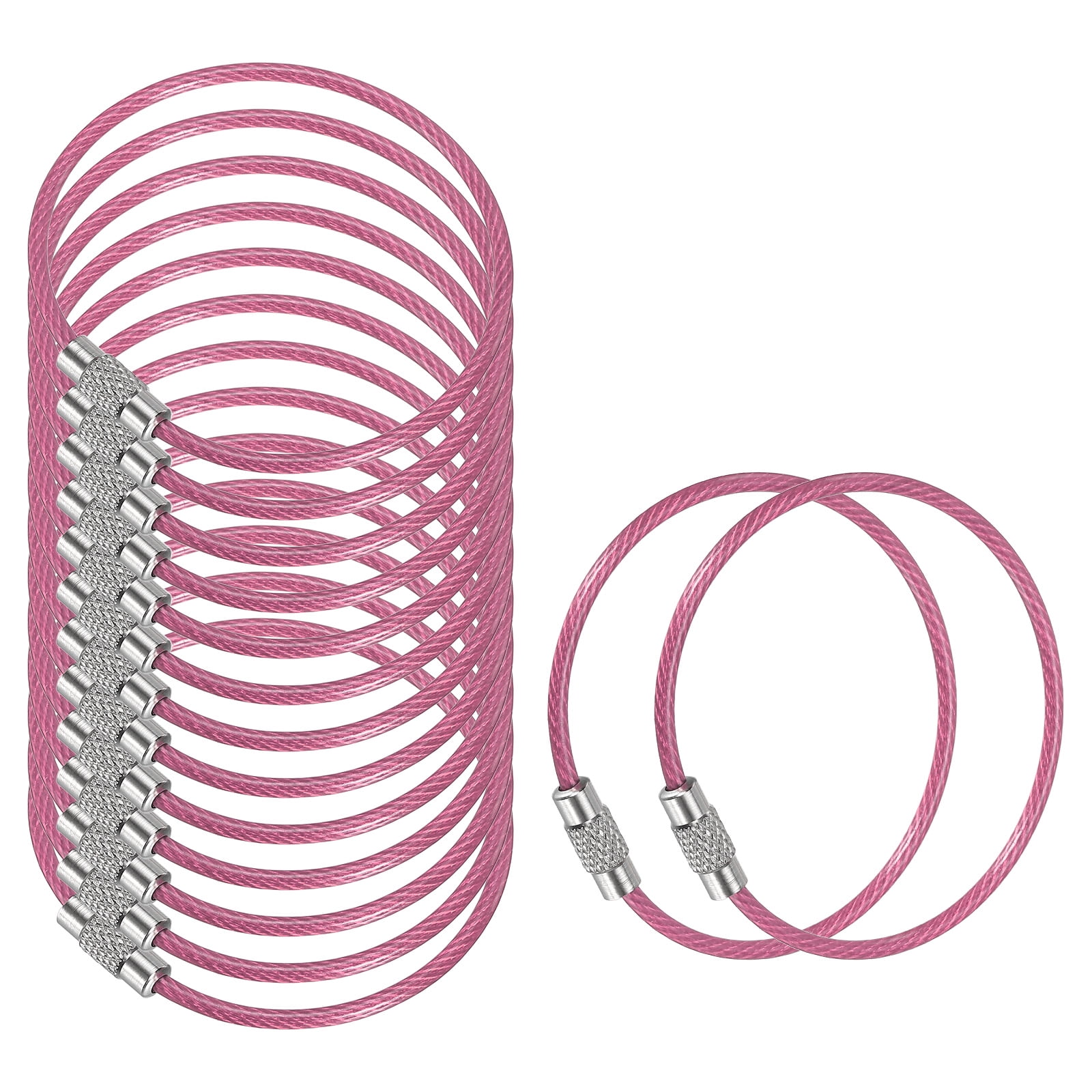 5.9 Inch Stainless Steel Wire Keychain Cable Key Ring Loop, Pink, 15 ...