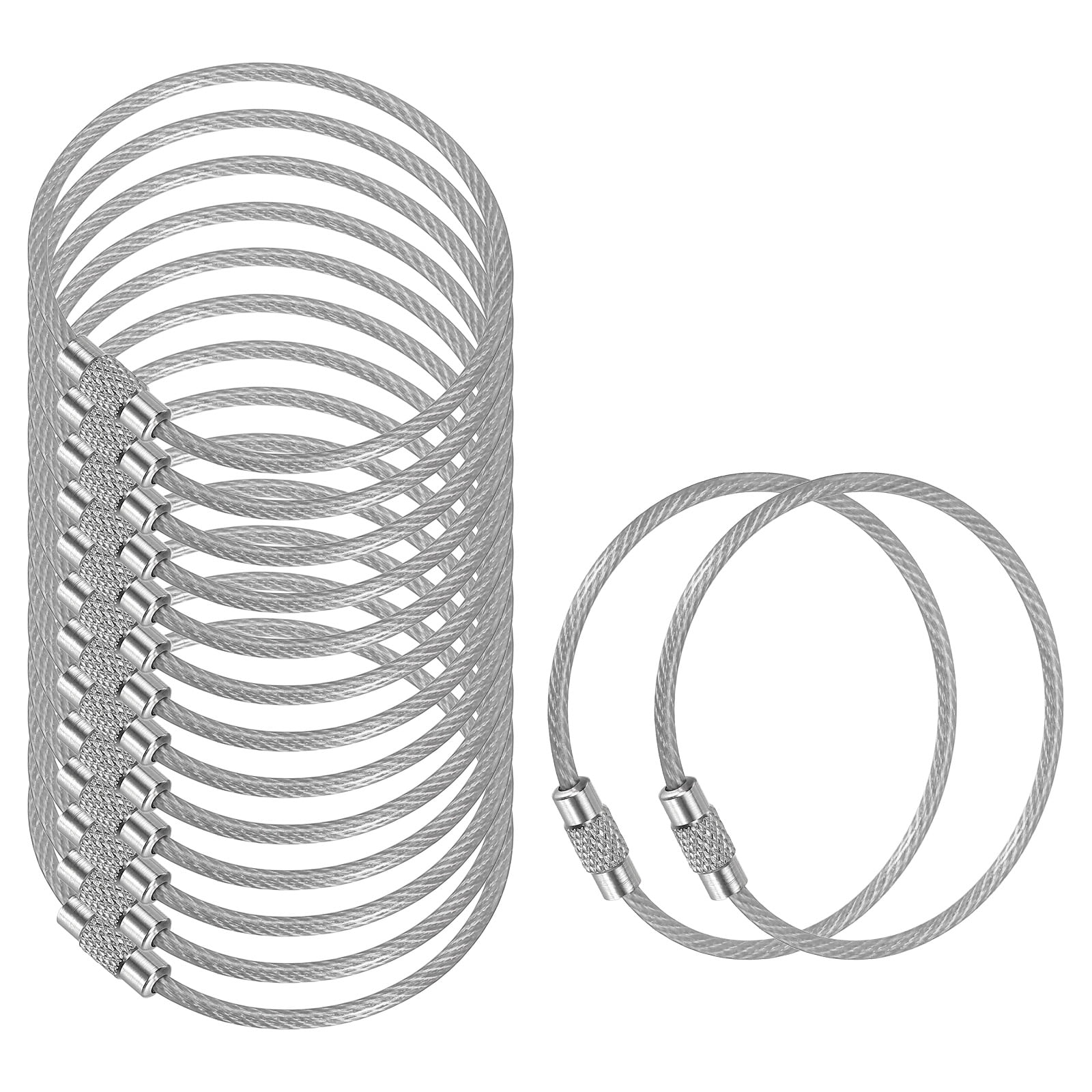 5.9 Inch Stainless Steel Wire Keychain Cable Key Ring Loop, Silver, 15 ...