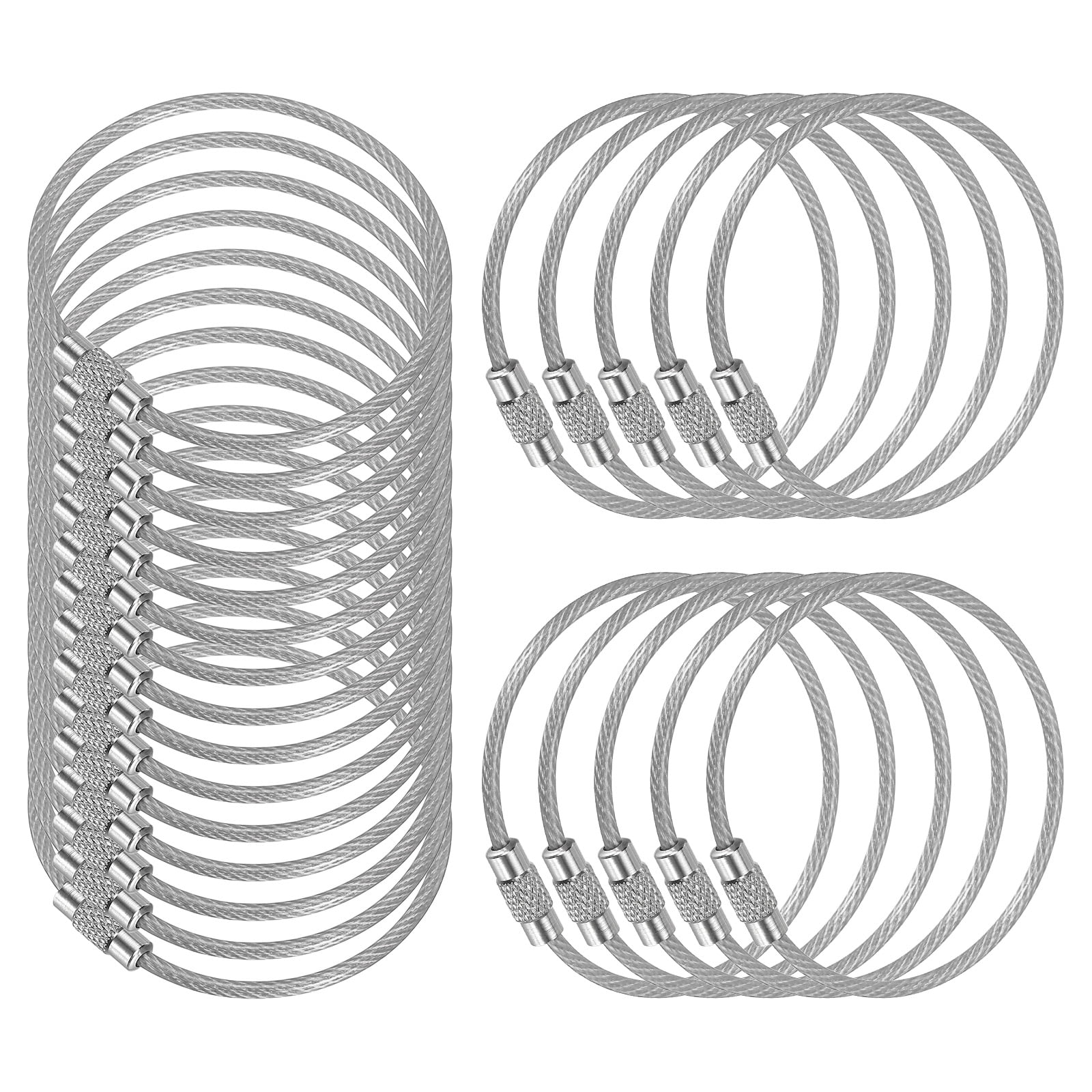 5.9 Inch Stainless Steel Wire Keychain Cable Key Ring Loop, Silver, 25 ...