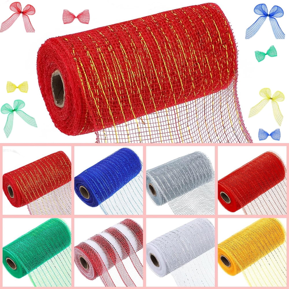 5.9 Inch x 30 Feet Decor Mesh Ribbon with Metallic Foil, Deco Mesh ...