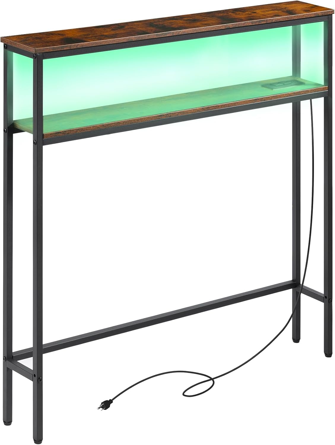 5.9" Narrow 2-Tier Console Sofa Table with LED Strip Light, 5.9" Dx39.4 ...