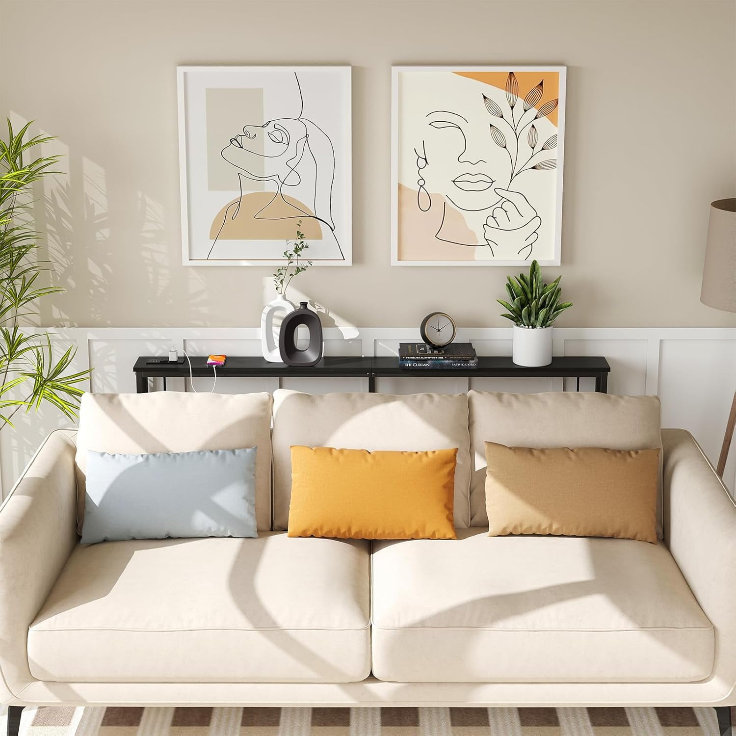 5.9" Narrow Console Sofa Table with Power Outlets, 5.9" Dx63 Wx31.5 H ...