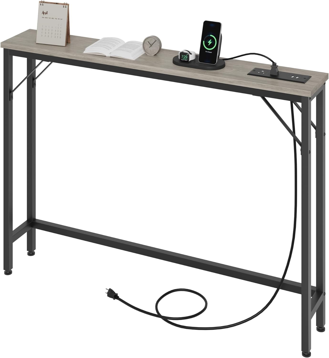 5.9" Skinny Behind Sofa Console Table with Charging Station, 39" Narrow ...