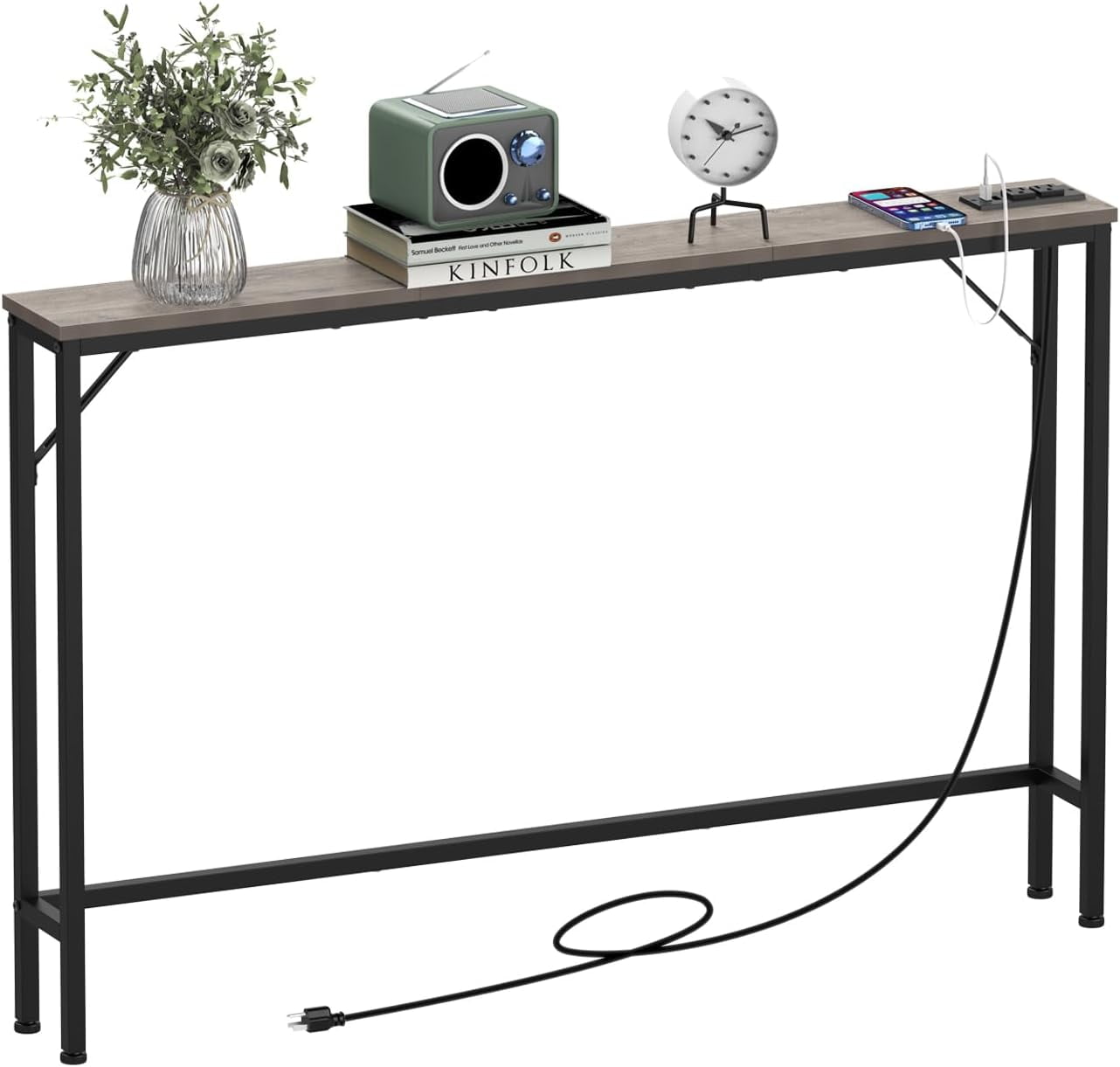 5.9" Skinny Behind Sofa Console Table with Charging Station 47.2 ...