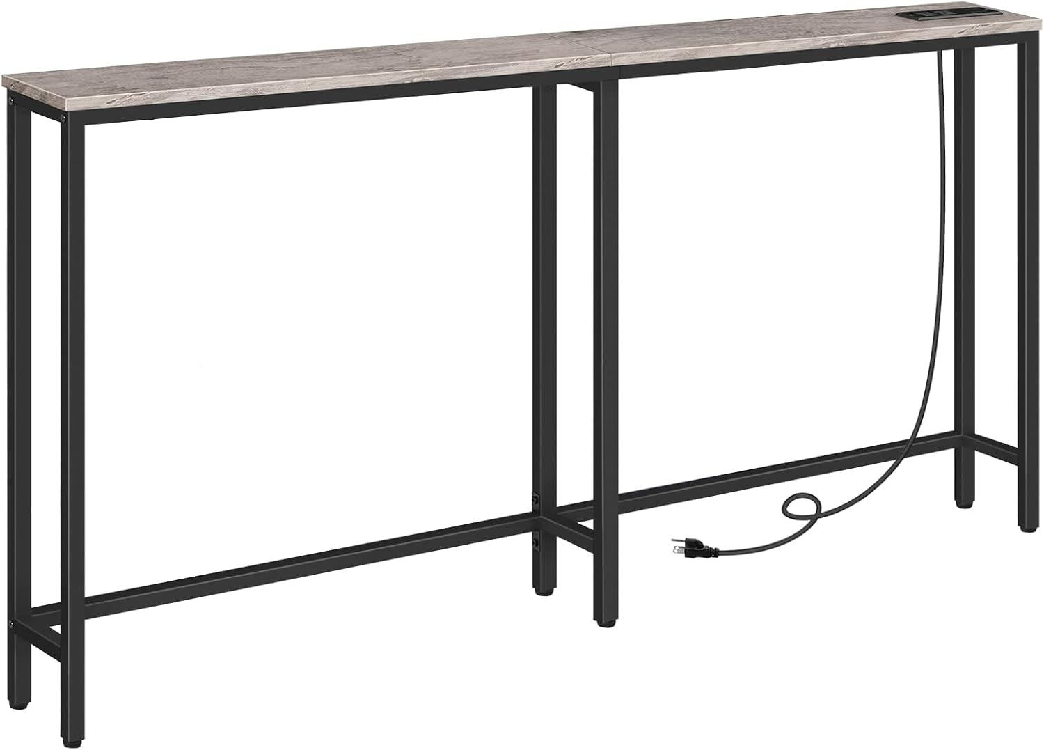 5.9" Skinny Console Table with Charging Station, 63" Narrow Sofa Table ...