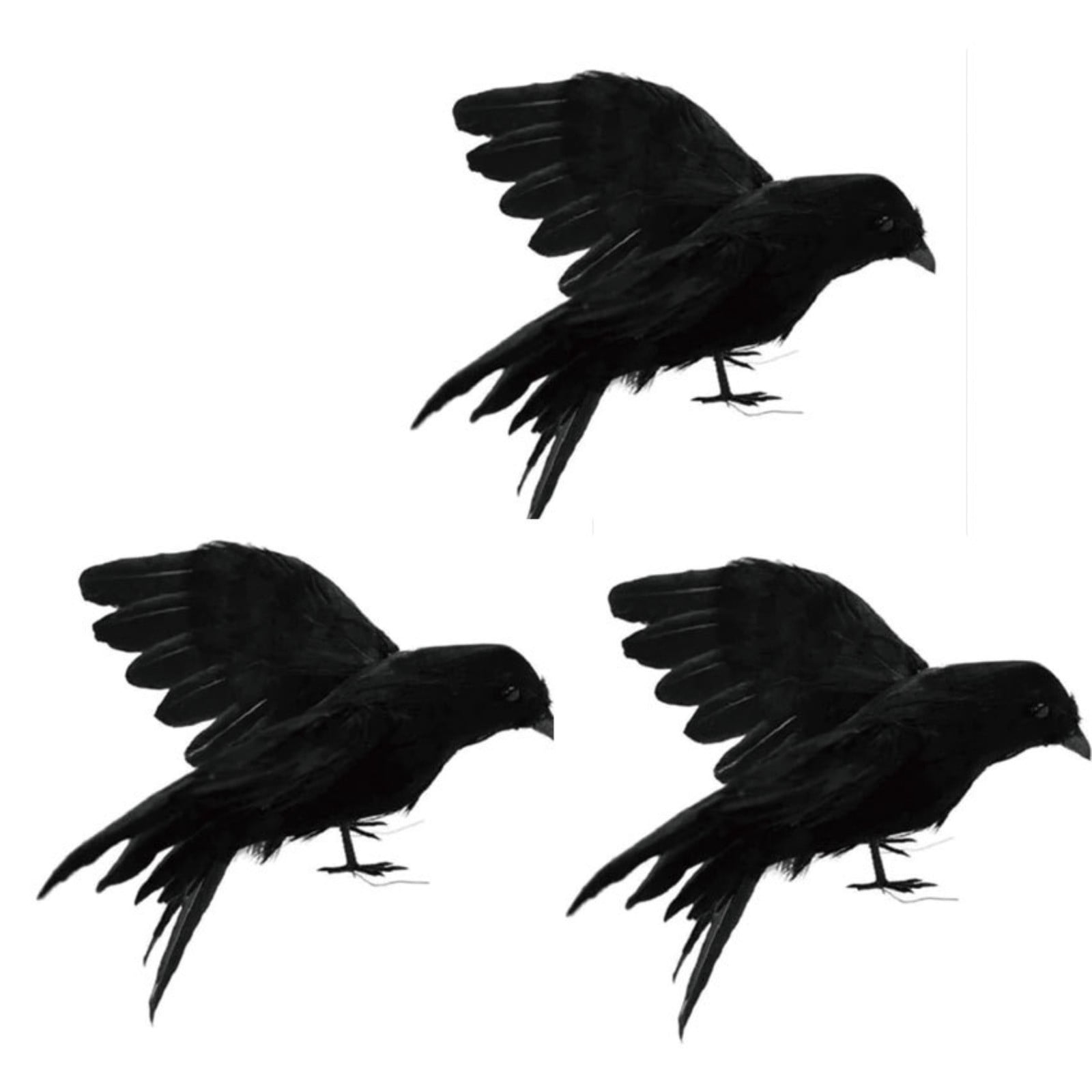 5.9 in., 5 Pcs Halloween Creepy Black Crows — Black Feathers with Eerie ...