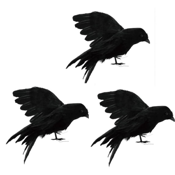 5.9 in., 5 Pcs Halloween Creepy Black Crows — Black Feathers with Eerie ...