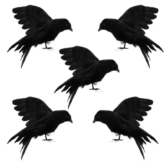 5.9 in., 5 Pcs Halloween Scary Black Crows — Black Feathers with Eerie ...
