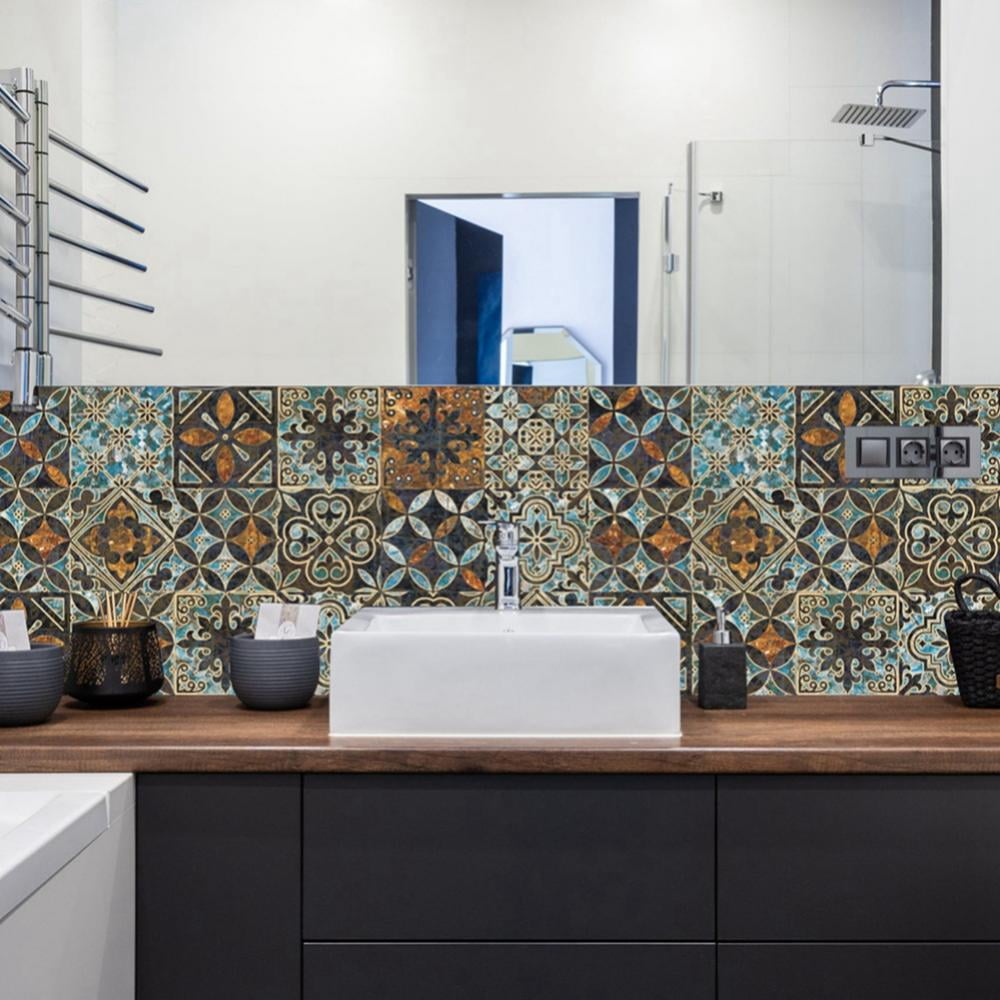 5.9"x5.9"24pcs Multicolor Heat Resistant Peel and Stick Tile Splashback ...