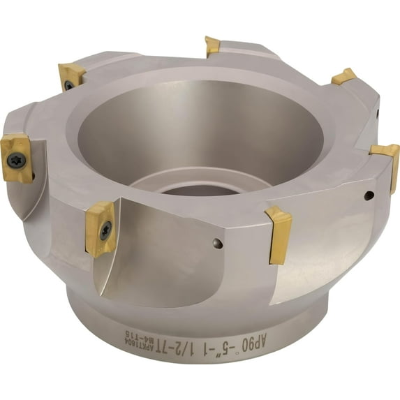 5" 90° Indexable Face (Shell) Mill, for Square Shoulder Milling, 1 1/2 ...