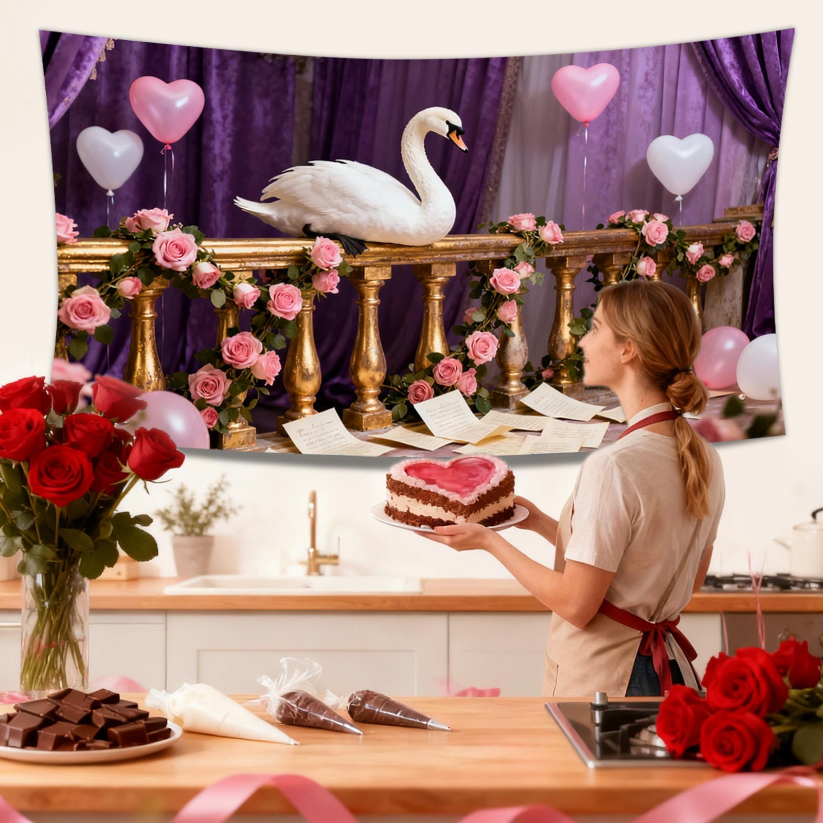 5.91*3.61 Ft Valentines Day Gifts for Women, Fabric Wall Hanging for ...