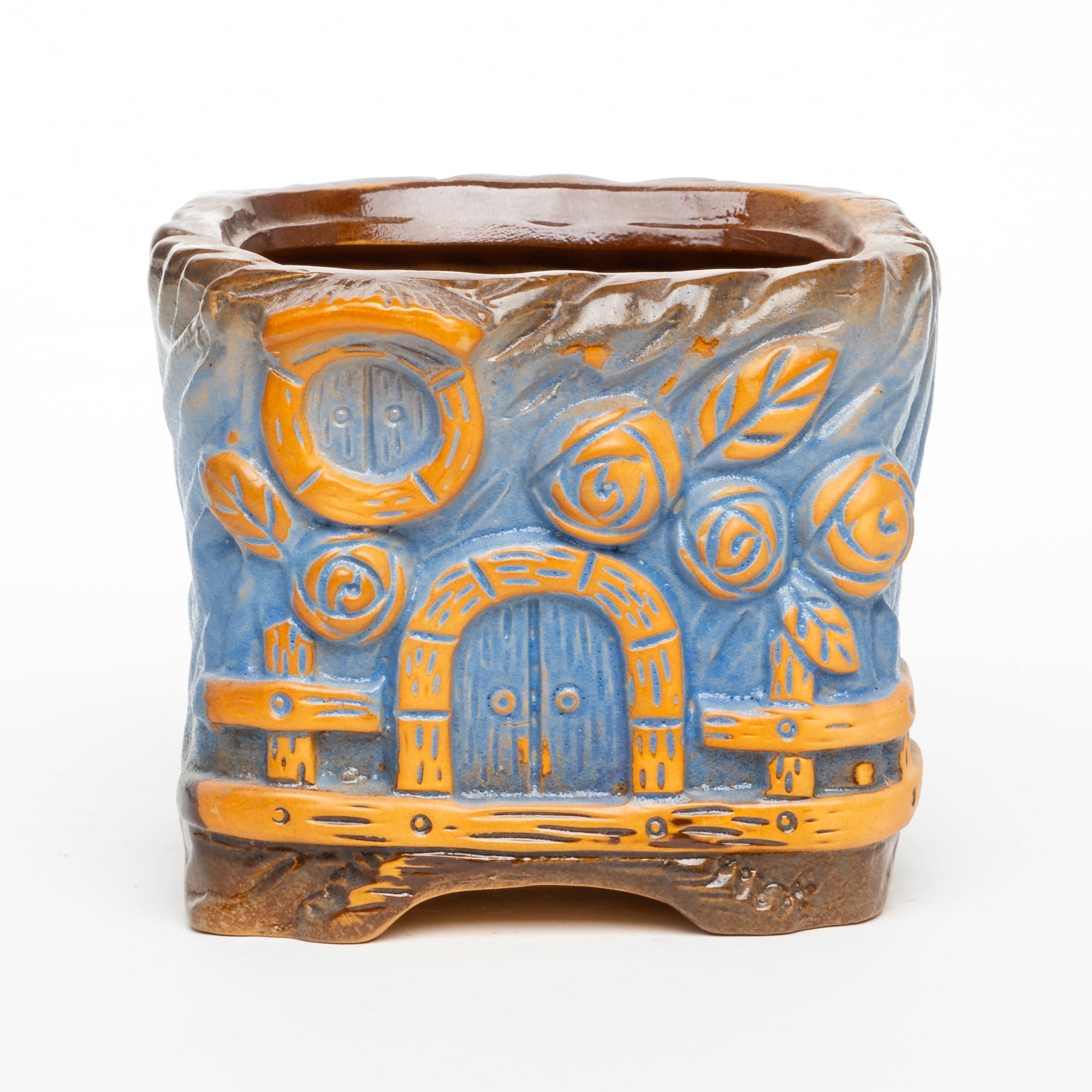 5.91" Small Blue Square Ceramic Planter Pot with Drainage Hole and Mesh ...