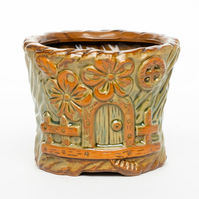 5.91" Small Green Round Ceramic Planter Pot with Drainage Hole and Mesh ...