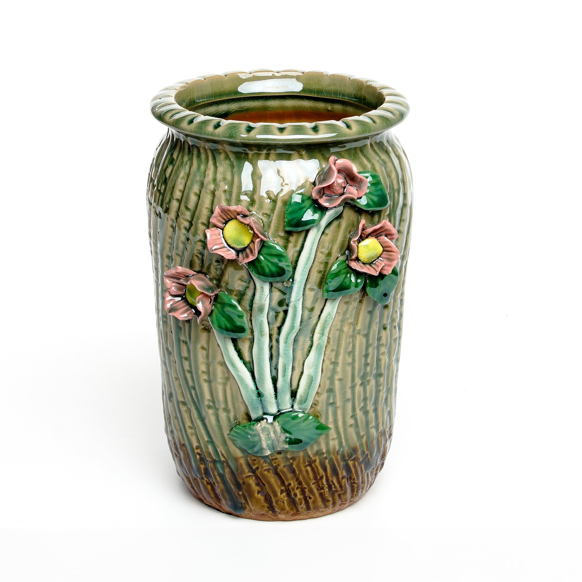 5.91" Small Green Round Tall Ceramic Planter Pot with Drainage Hole and ...