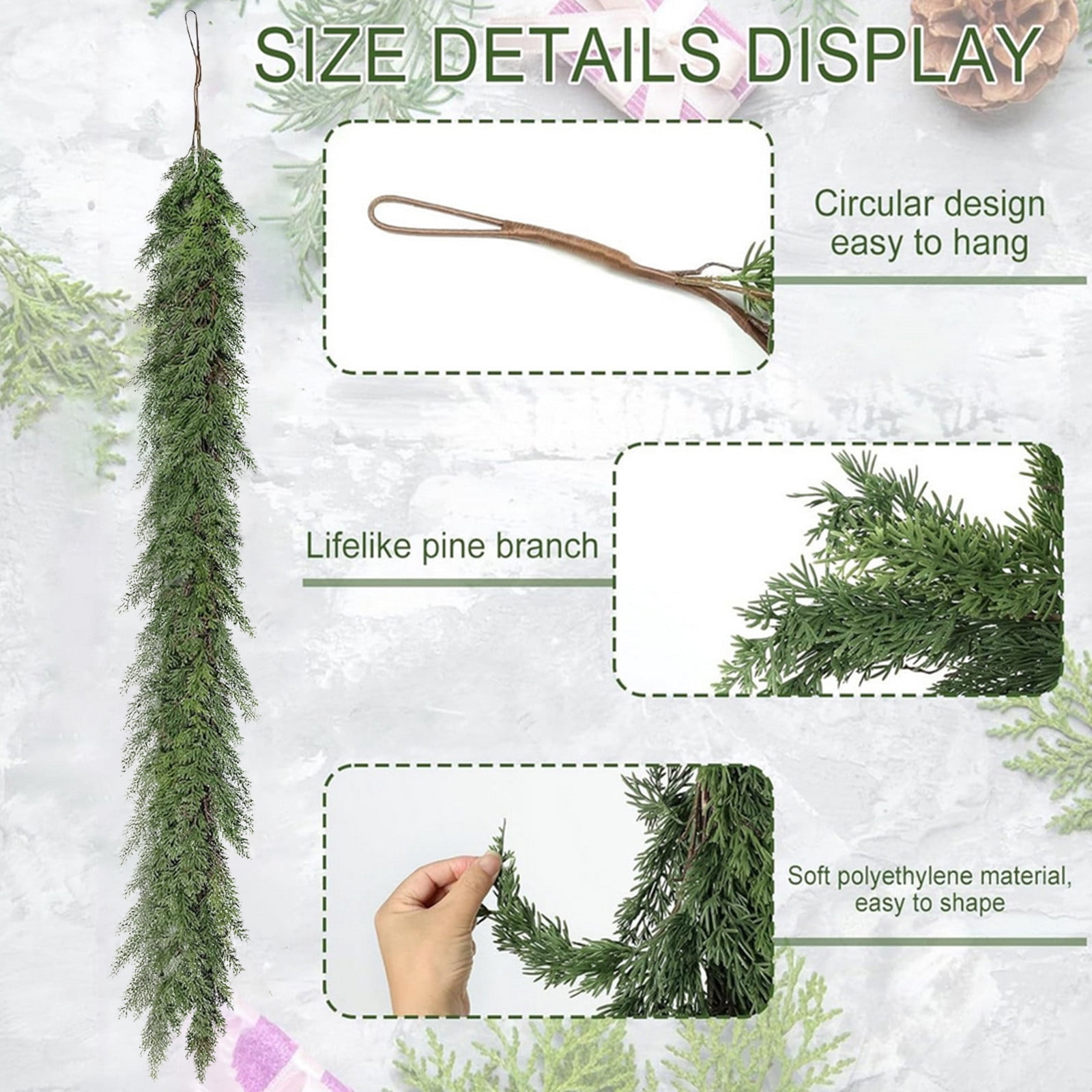 5.92FT Real Touch PE Christmas Garland Artificial Evergreen Greenery ...