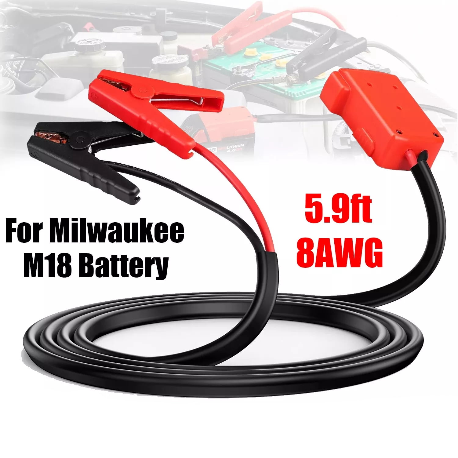 5.9FT 8AWG Jumper Cable Clamps for Milwaukee M18 Portable Battery ...