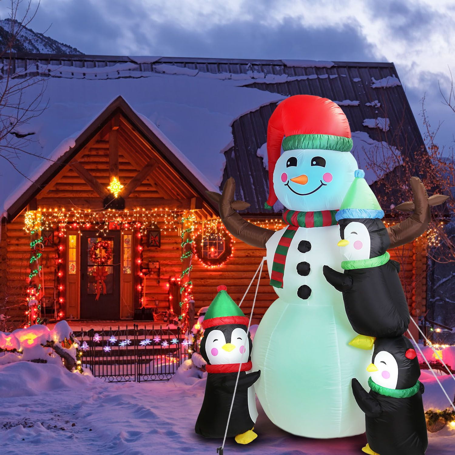5.9FT Christmas Inflatable Outdoor Decoration Snowman Penguin Blow Up ...