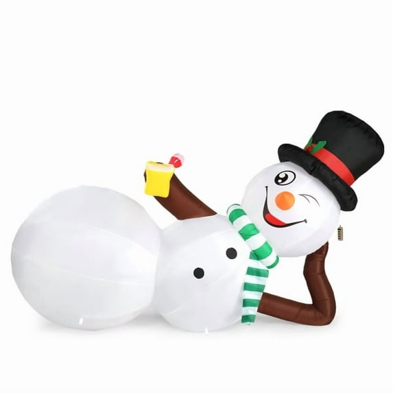 5.9FT Christmas Inflatable Snowman - Lying Snowman with Drink & Wink, 5 ...