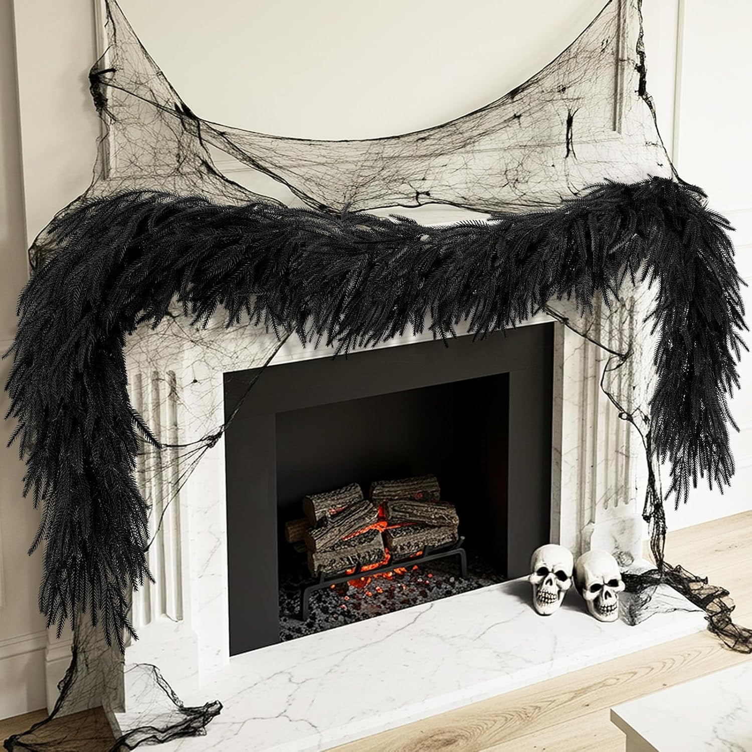 5.9FT Halloween Black Artificial Norfolk Pine Garland Real Touch ...