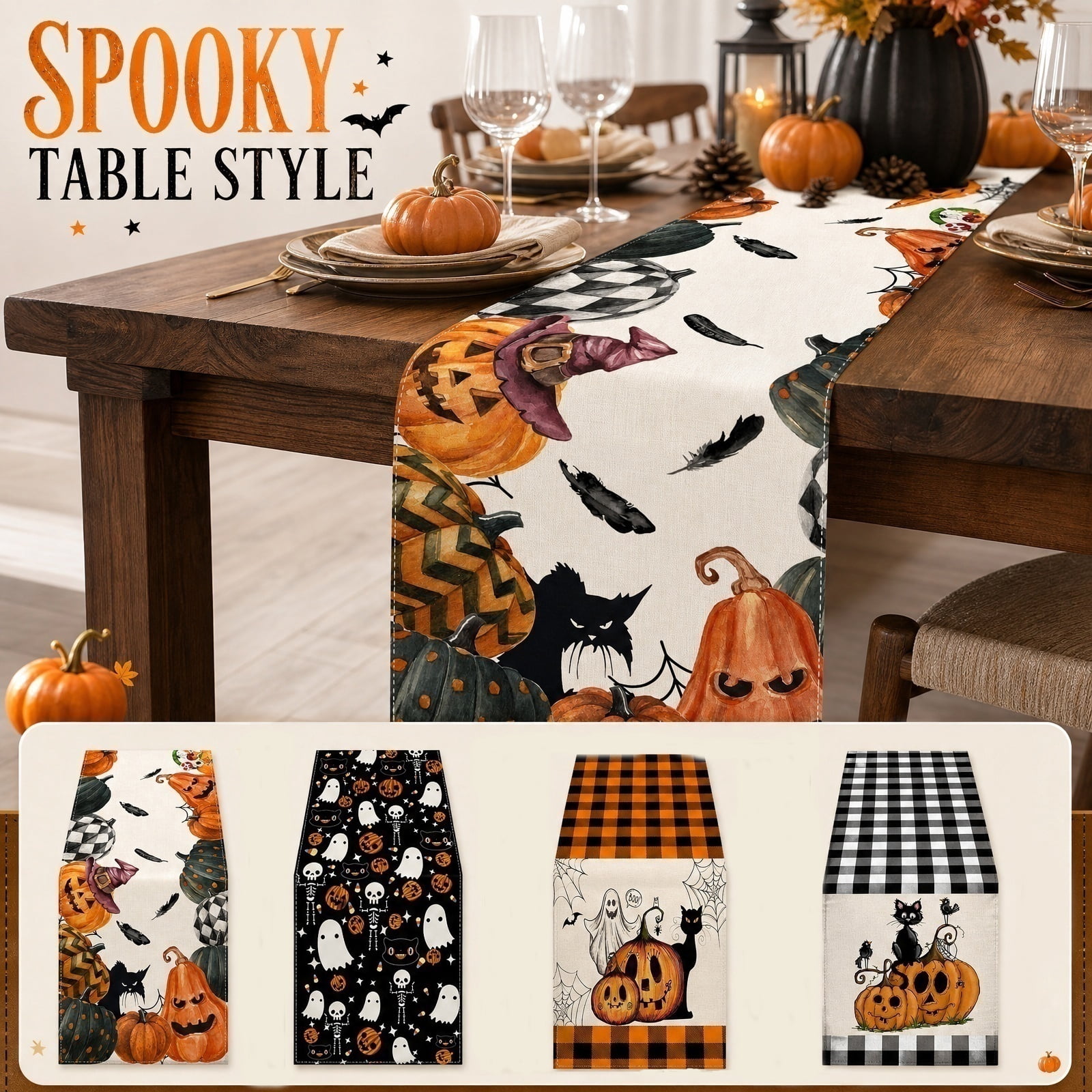 5.9FT Thanksgiving Table Runner, Autumn Harvest Themed Linen Runner ...