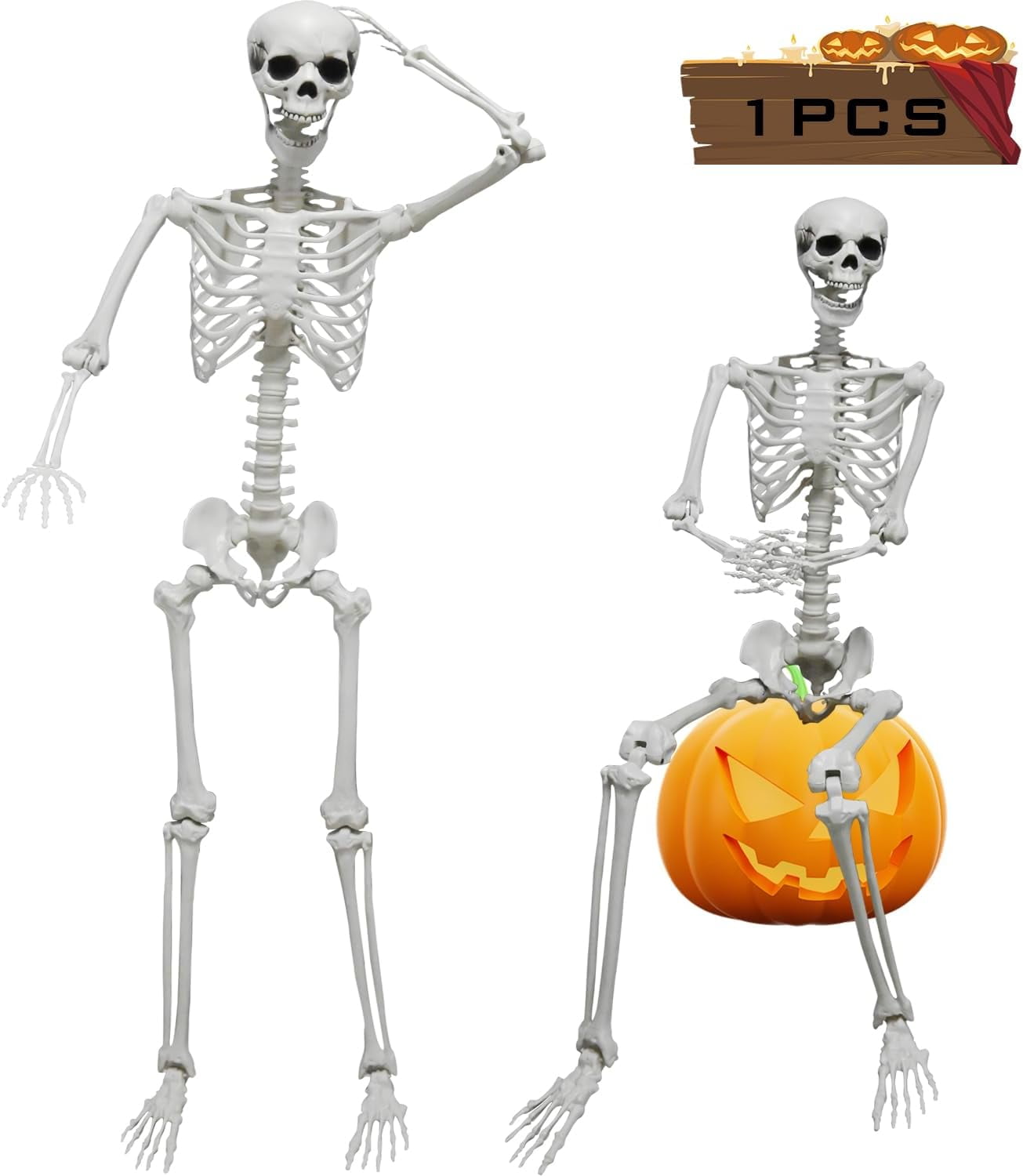 5.9Ft/180cm Halloween Skeleton, Life Size Skeleton Halloween Realistic ...