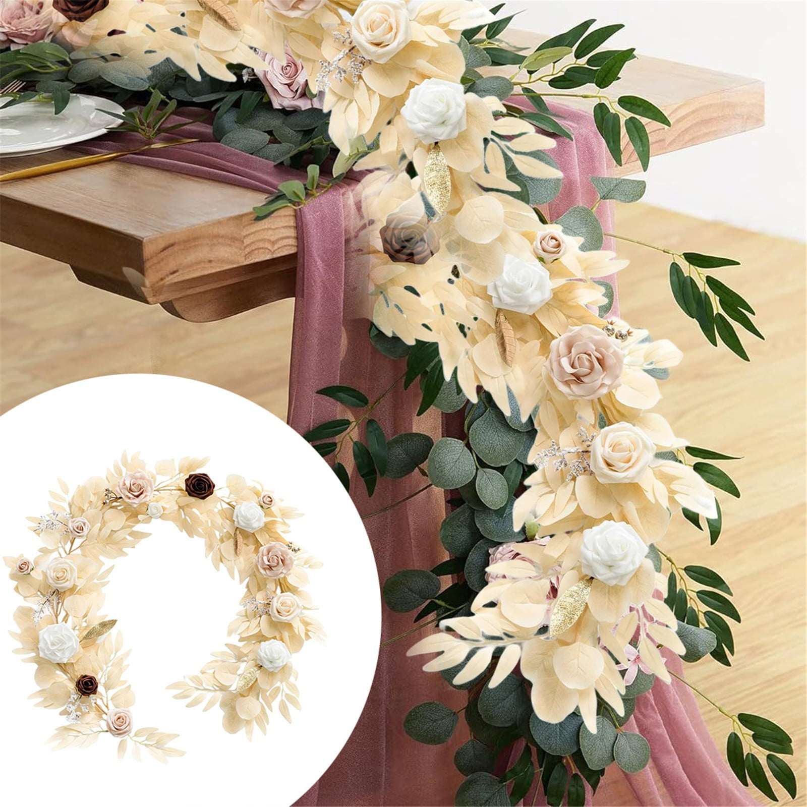 5.9Ft Artificial Flower Garland Rust Rose Leaves Floral Garland Ivory ...